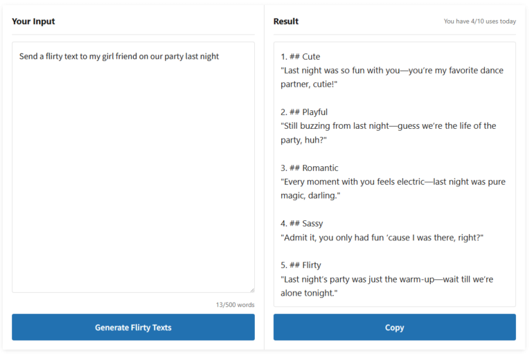 Ai Flirty Text Response Generator (FREE) - AI Tools Open
