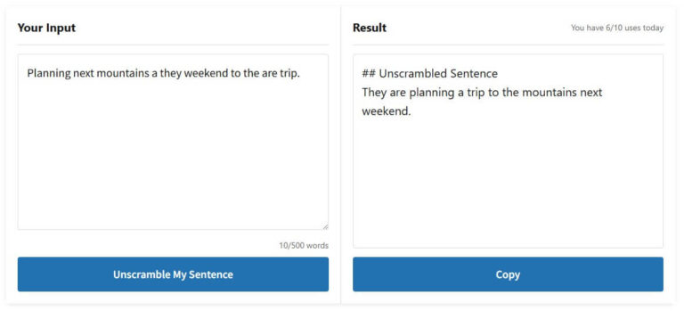 Sentence Unscrambler AI (FREE) - AI Tools Open